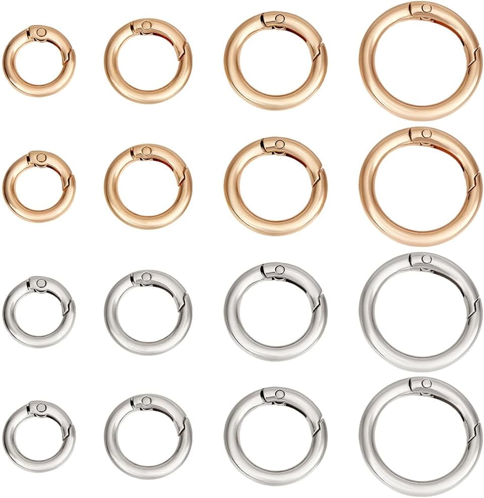 16Pcs 4 Sizes Spring O Rings Gold & Silver Alloy Round Carabiner Snap ...