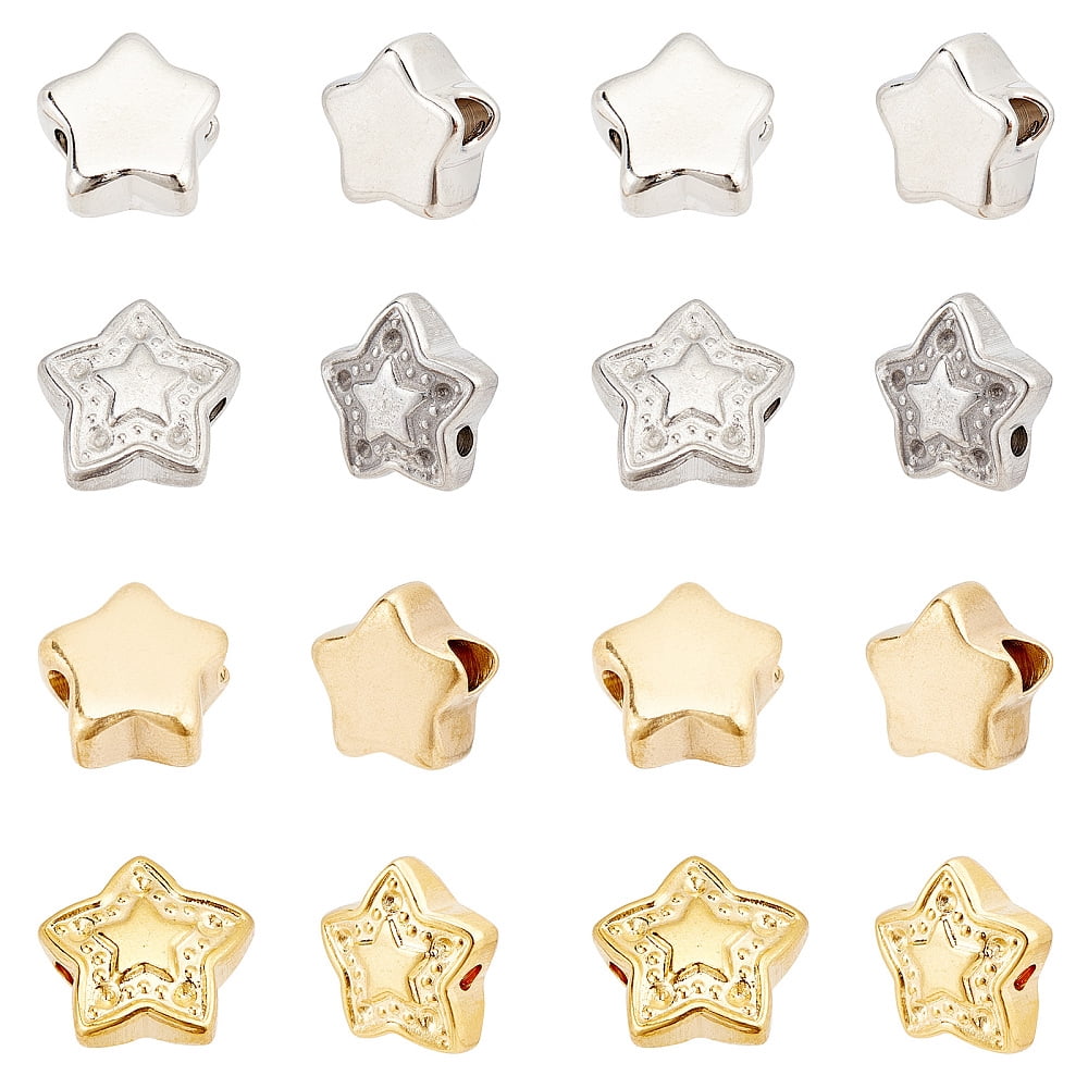 16Pcs 4 Style 304 Stainless Steel Beads Star Golden Stainless Steel ...
