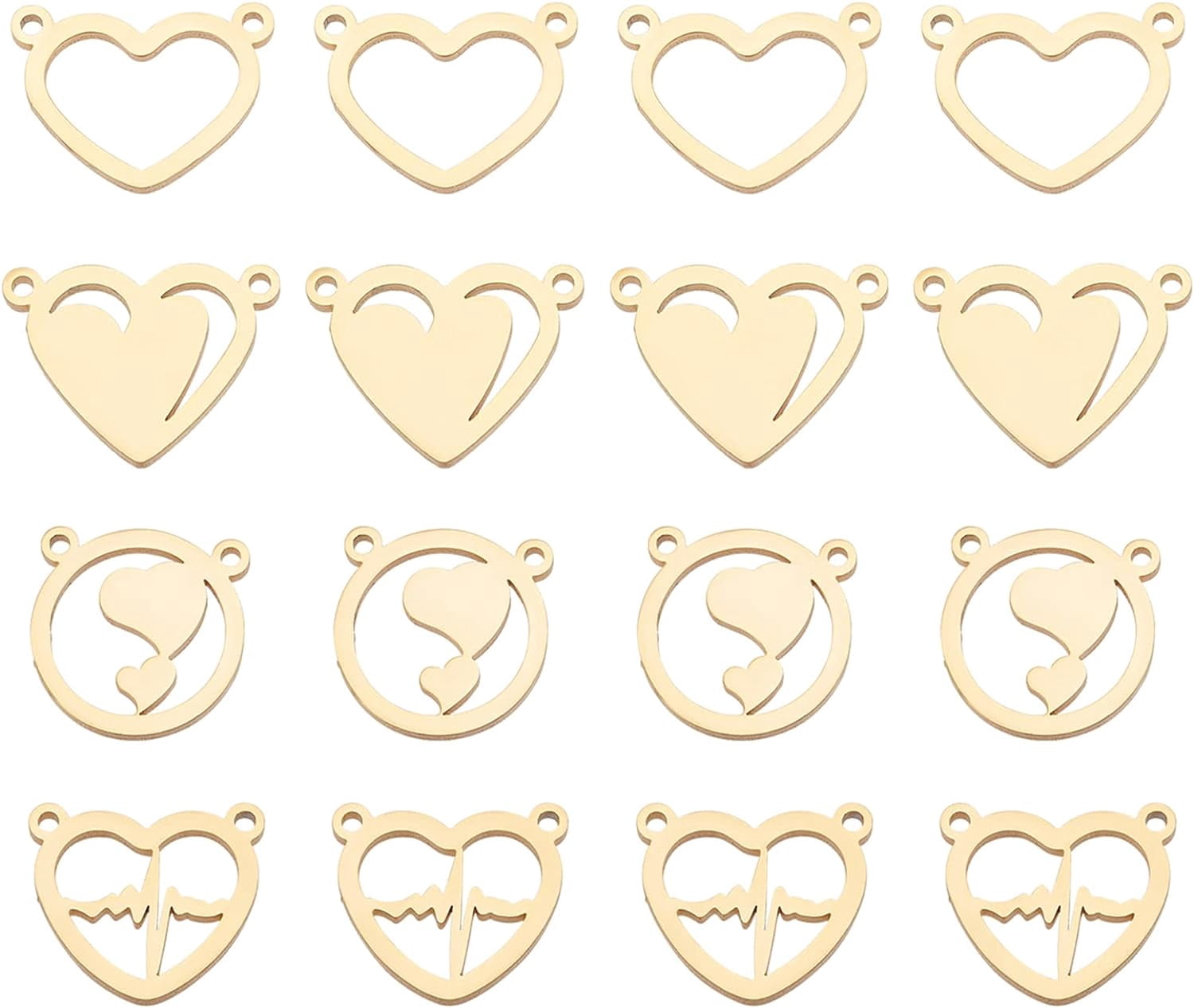 16Pcs 4 Style Golden Heart Link Connector Charms 304 Stainless Steel ...