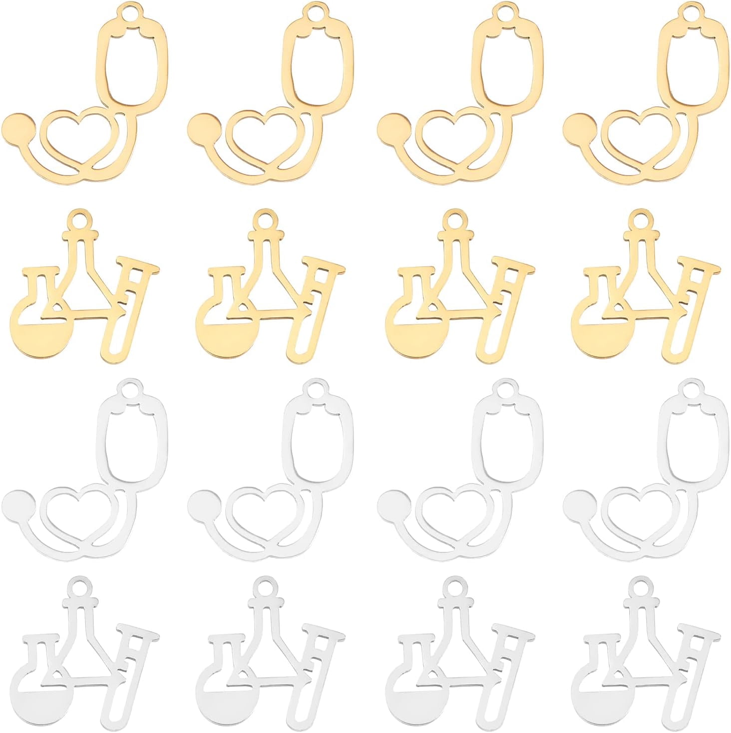 16Pcs 4 Style Stainless Steel Charms Golden Medical Item Pendants ...