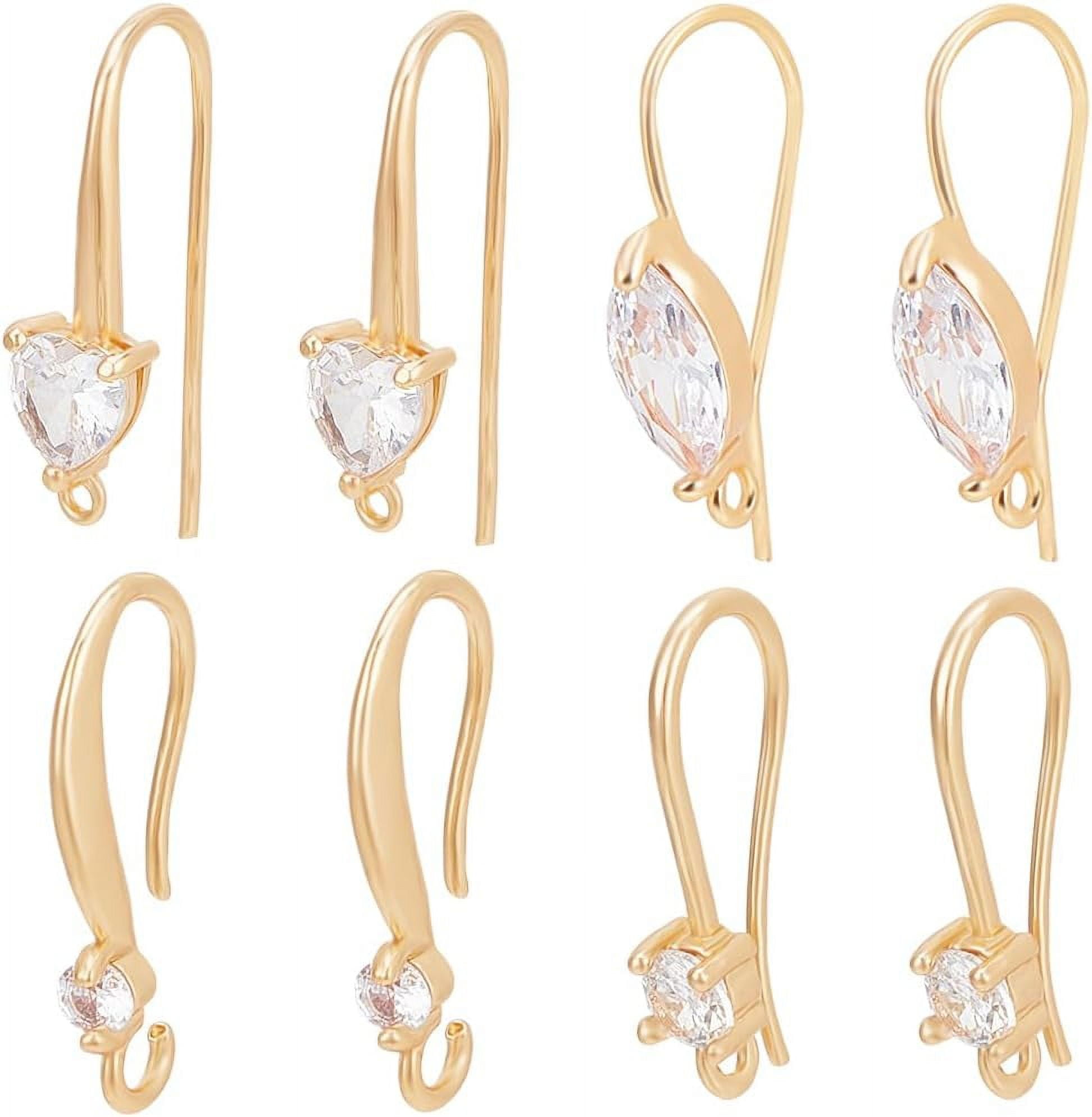 16Pcs 4 Styles 18K Gold Plated Cubic Zirconia Earring Hooks French Ear ...