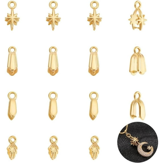 16Pcs 4 Styles 18K Gold Plated Pinch Bails Stainless Steel Snap on ...