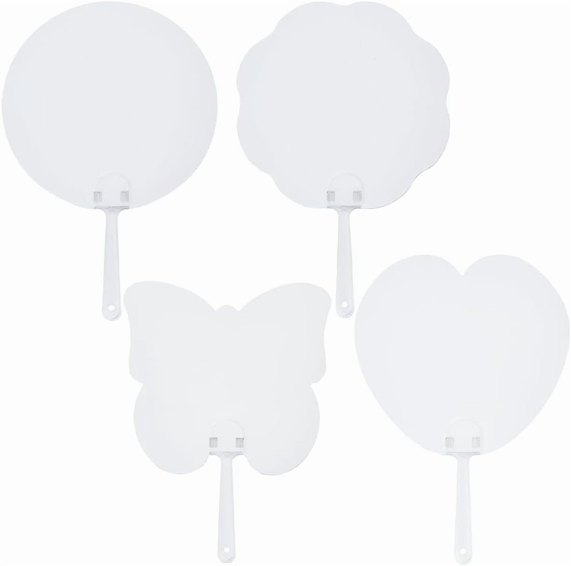 16Pcs 4 Styles Blank Paper Fans Handheld Set Including Fan Handle Craft ...