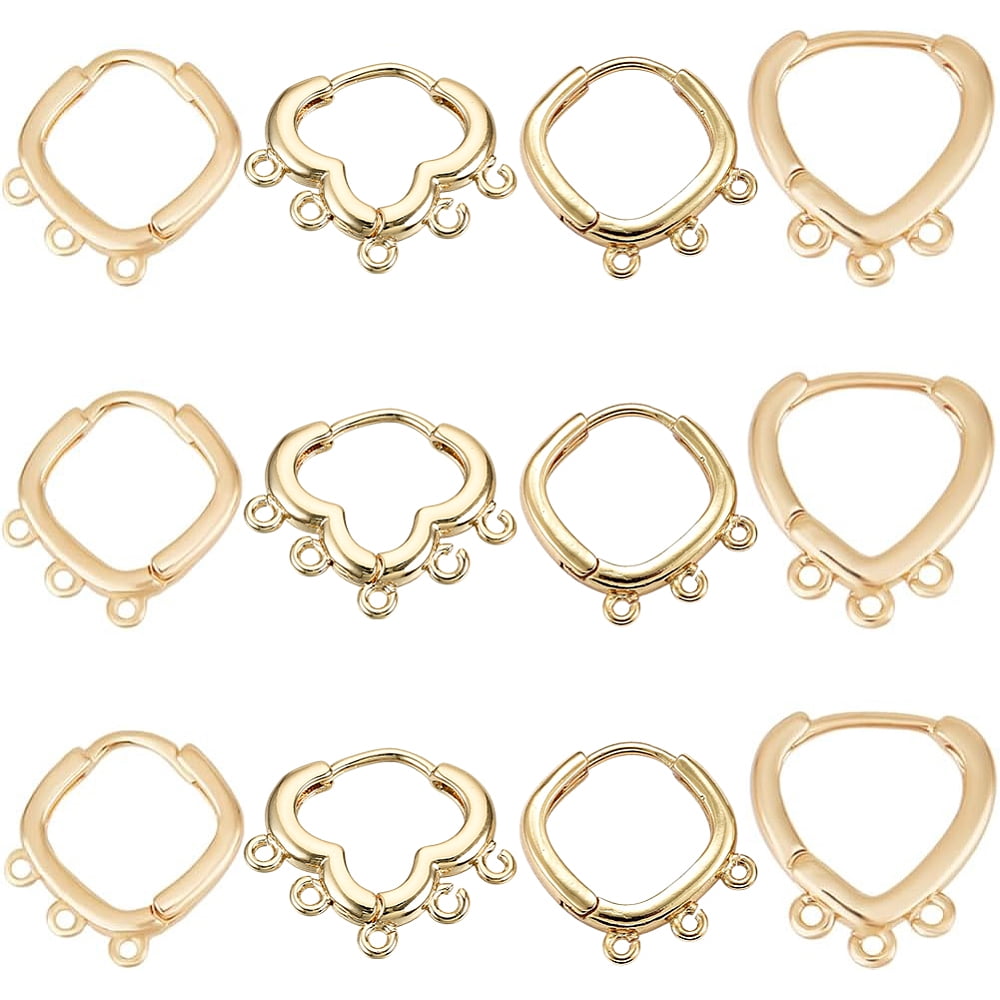 16Pcs 4 Styles Brass Hoop Earring Findings with Loops Mixed Shape Real ...