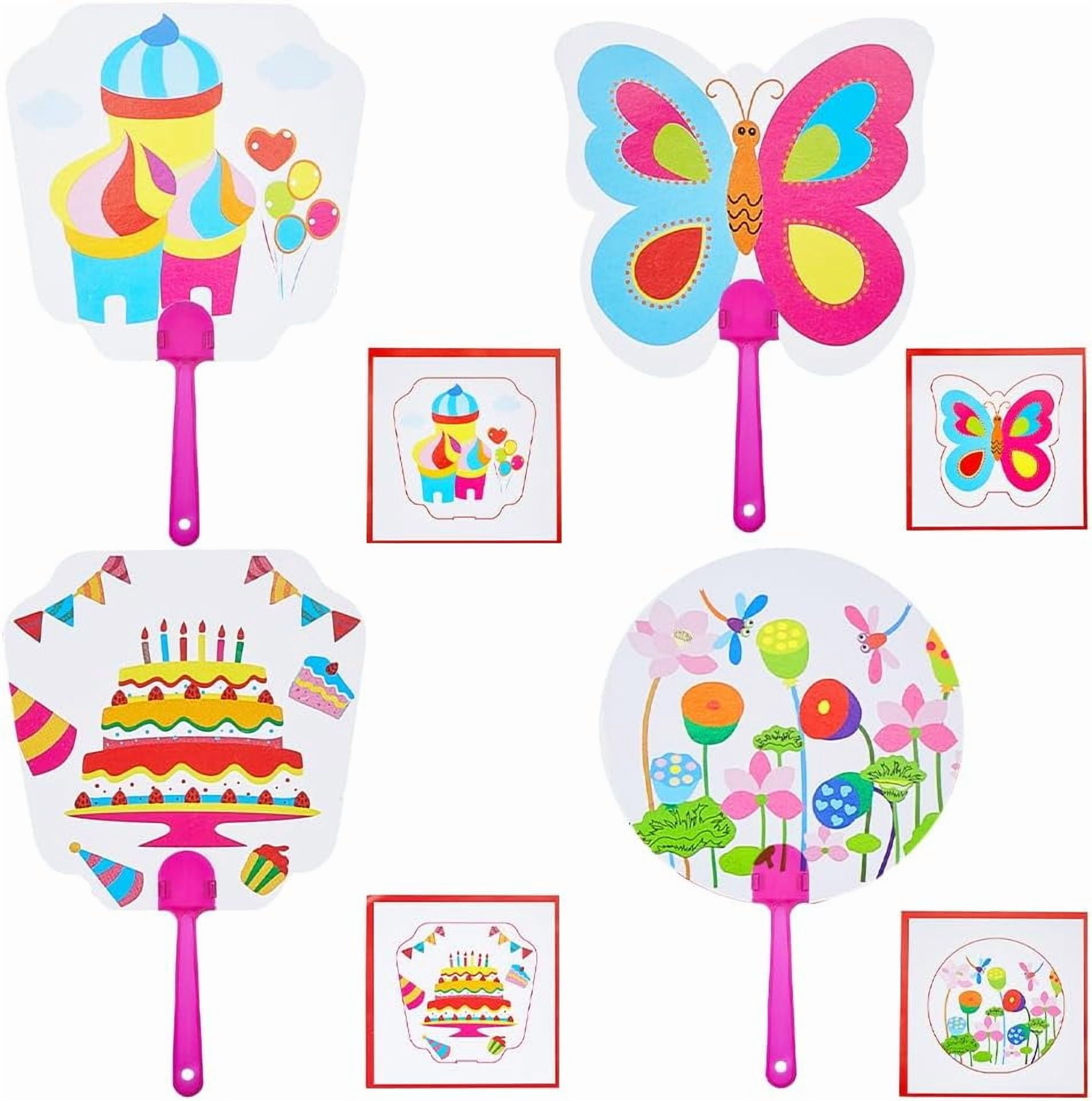 16Pcs 4 Styles Handheld Paper Fans Butterfly Flower Cake Castle Pattern ...
