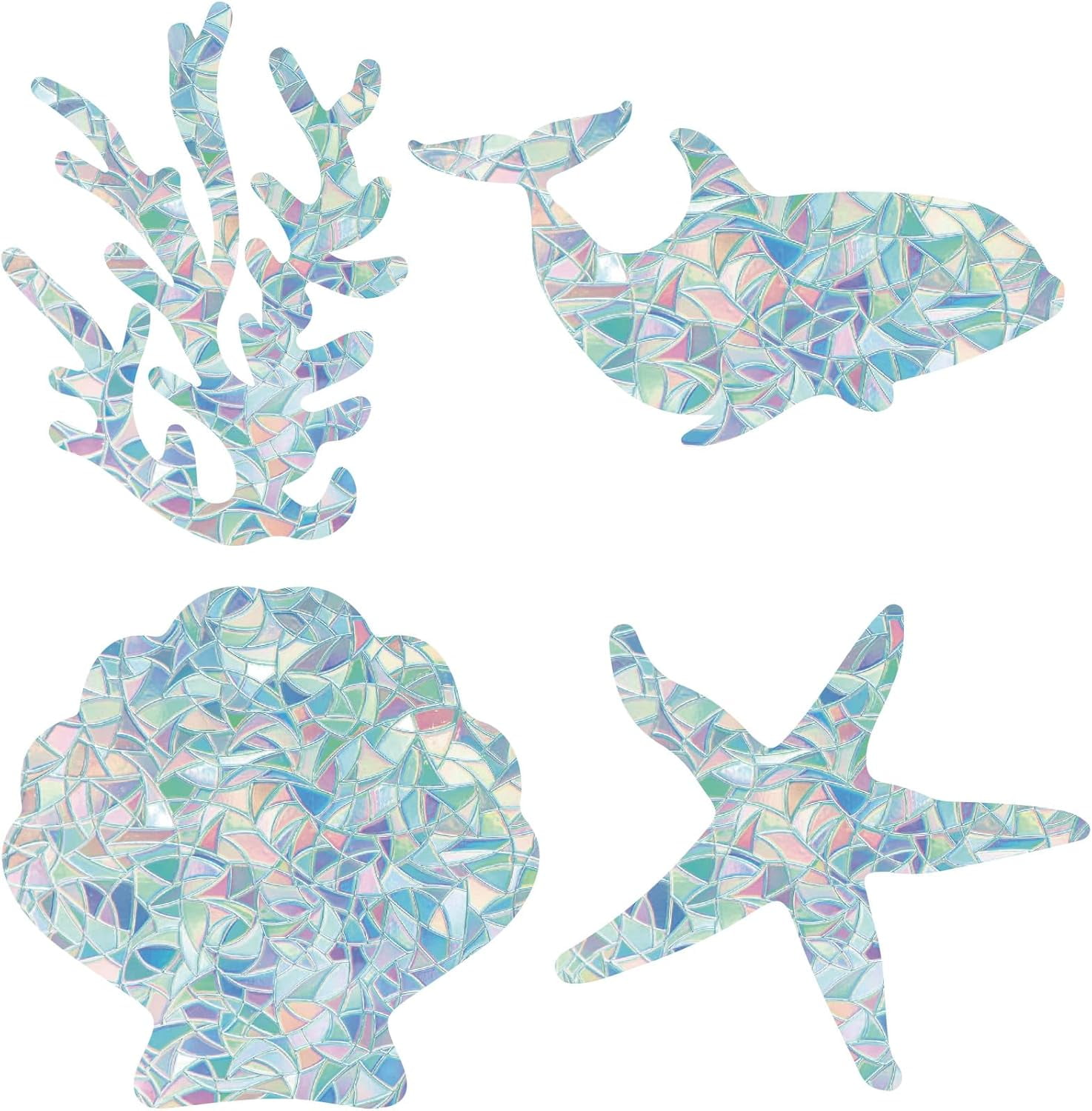 16Pcs 4 Styles Ocean Window Clings Starfish Coral Sea Shell Rainbow ...