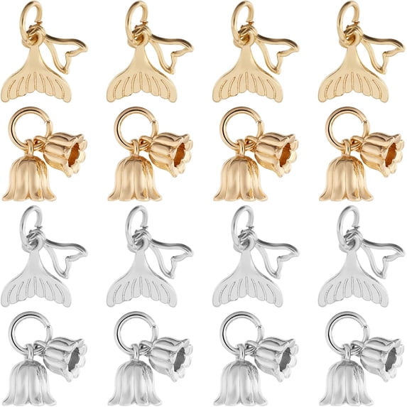 16Pcs 4 Styles Rack Plating Brass Pendants Long-Lasting Plated with ...