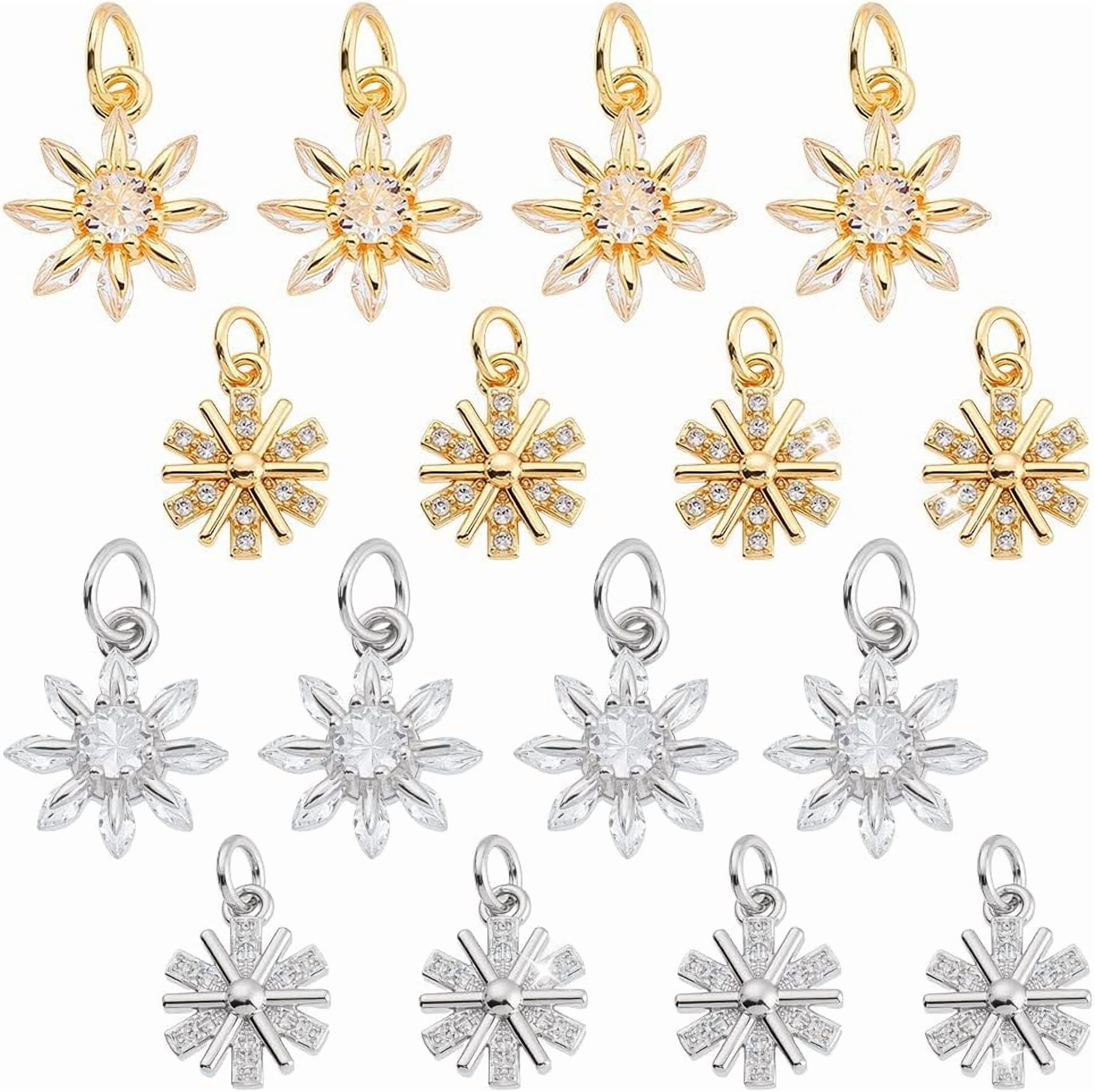 16Pcs 4 Styles Snowflake Charms Micro Pave Cubic Zirconia Christmas ...