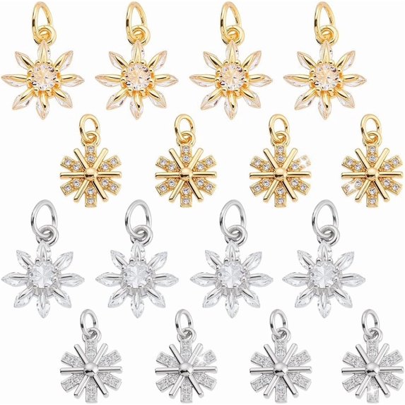 16Pcs 4 Styles Snowflake Charms Micro Pave Cubic Zirconia Christmas ...