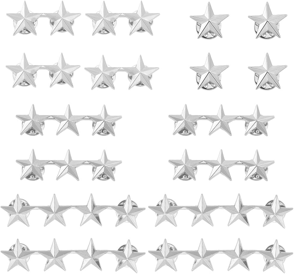 16Pcs 4 Styles Star Badge Lapel Pins 5-Point Star Rank Insignia Stars ...