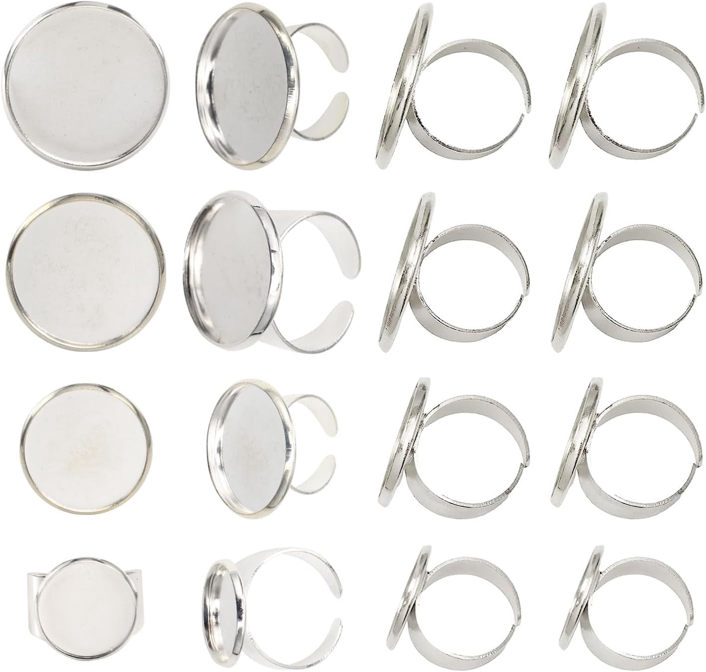 16Pcs 4Sizes Ring Blank Base Adjustable Brass Finger Rings Components ...