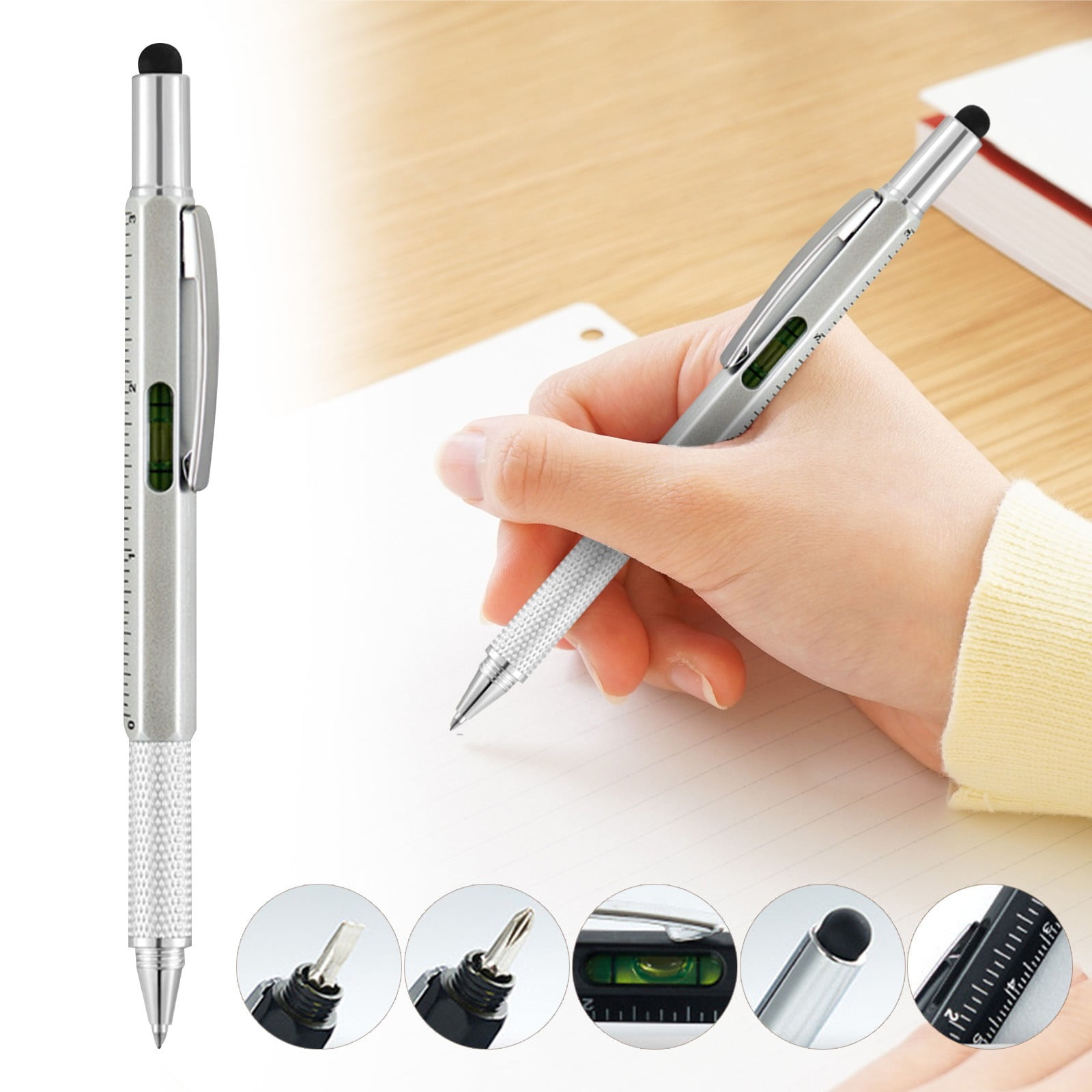16Pcs 6 In 1 Multi Functional Pen Silver, Multitool Pen Ruler ...