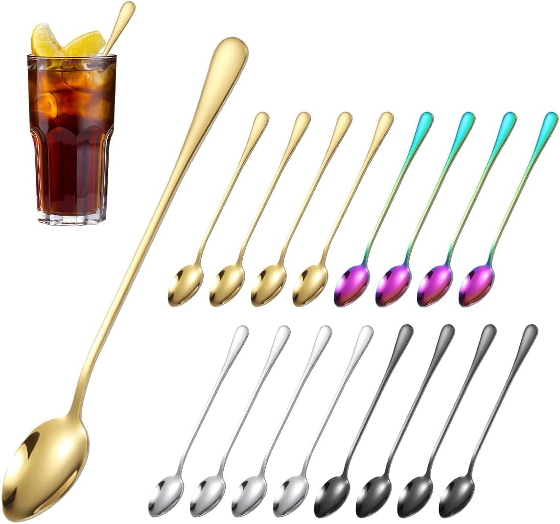 16Pcs 7.7 Inch Long Handle Iced Tea Spoon, Stainless Steel Long Handle ...