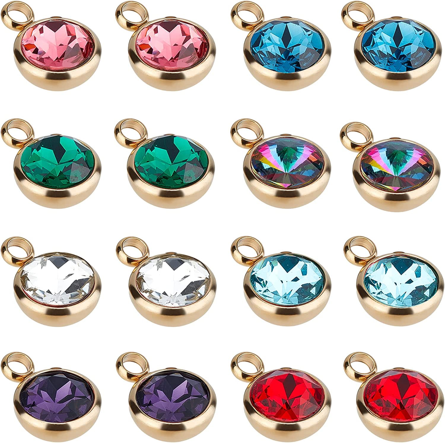 16Pcs 8 Colors Ion Plating(IP) 304 Stainless Steel with K9 Glass Real ...