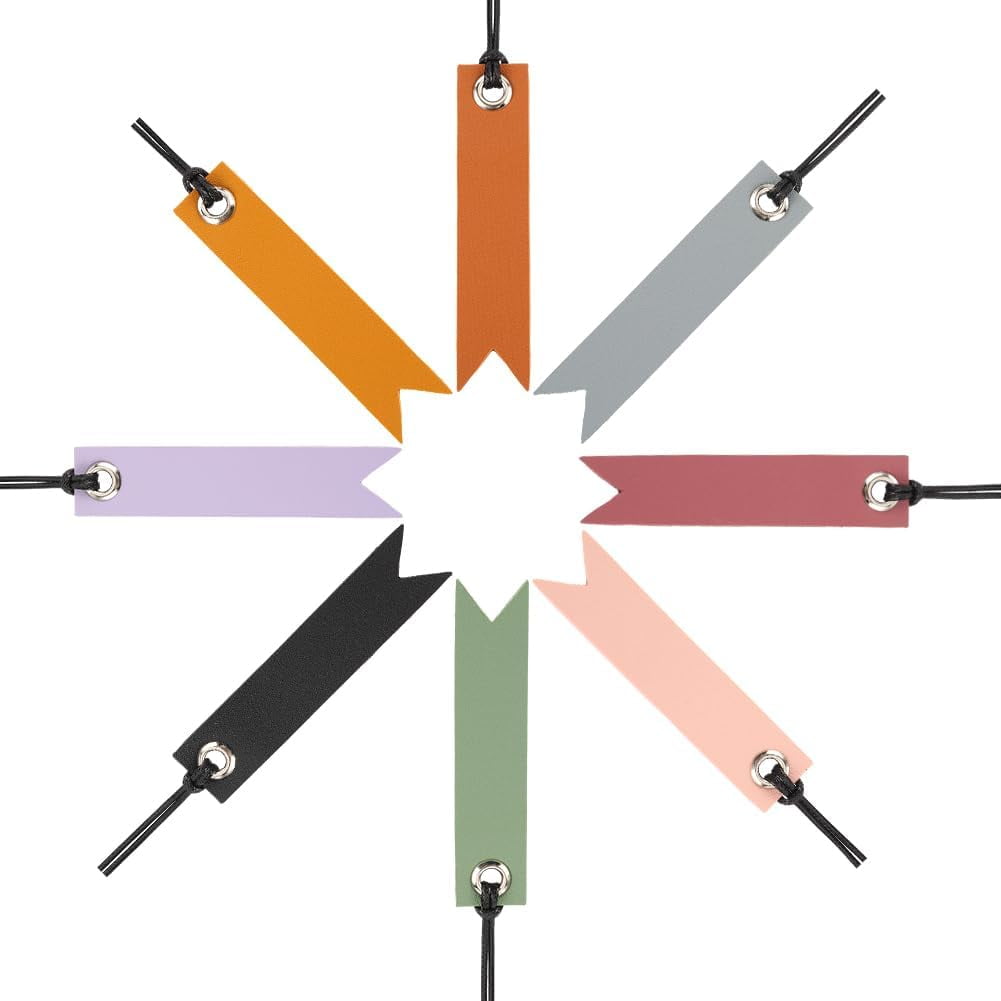 16Pcs 8 Colors Leather Bookmarks with Tassel & Iron Grommets Rectangle ...
