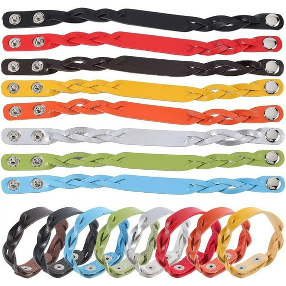 16Pcs 8 Colors Plain Leather Blank Adjustable Braid Snap Cuff ...