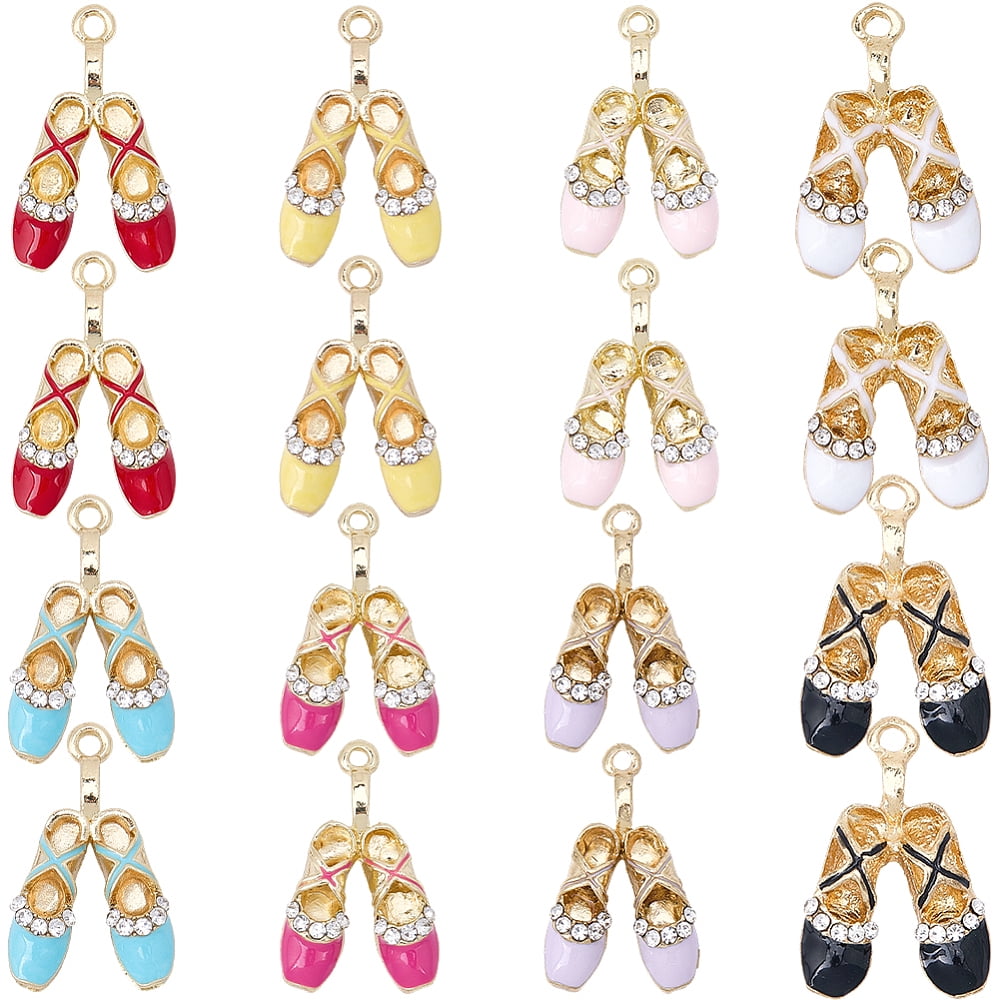 16Pcs 8 Colors Rhinestone Ballet Shoe Charms Sparkling Ballerina ...