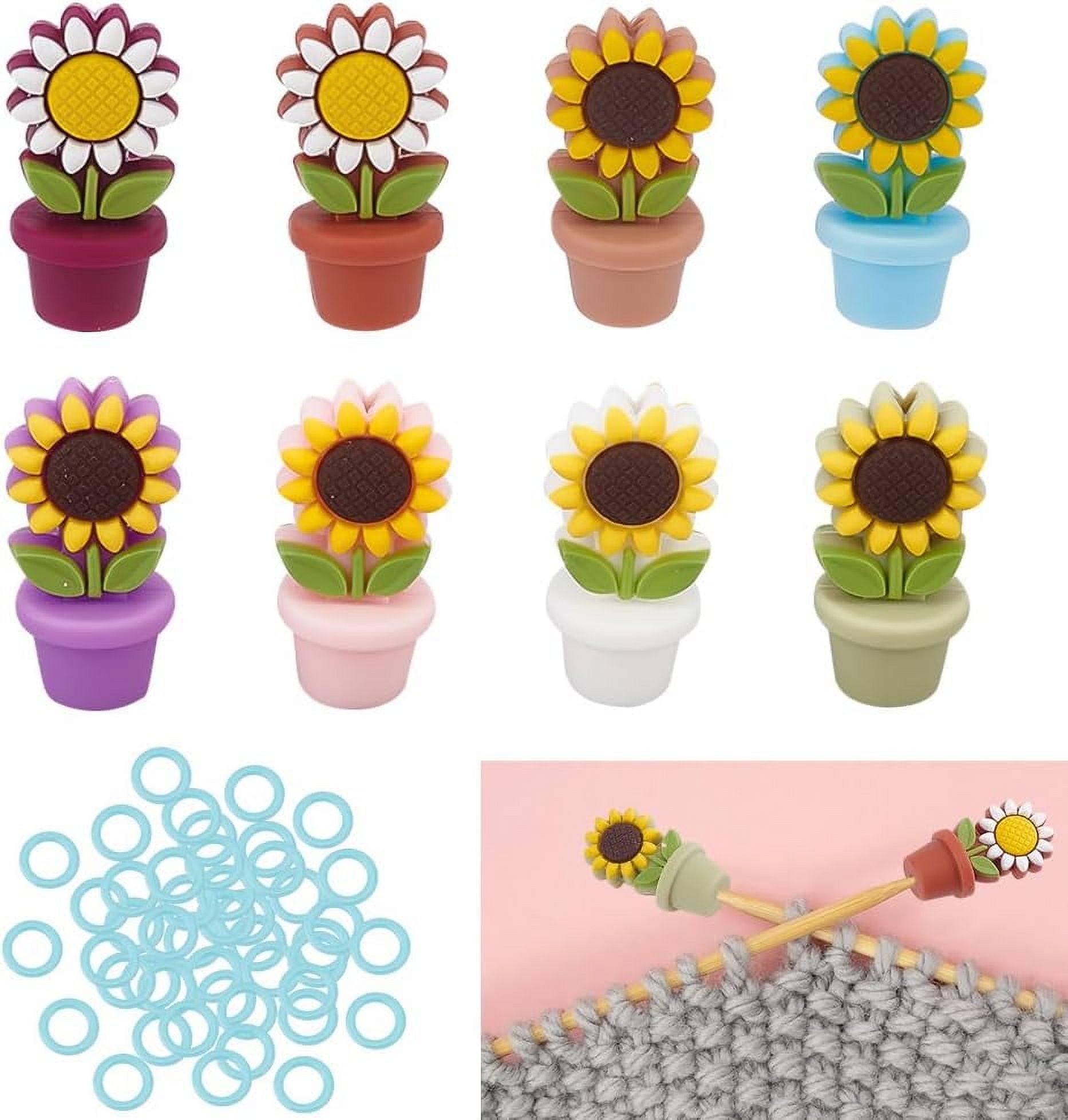 16Pcs 8 Colors Sunflower Planter Silicone Knitting Needle Stoppers ...