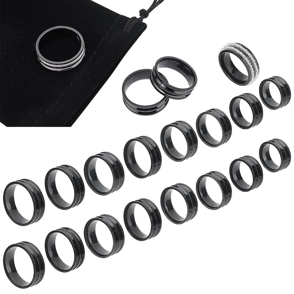 16Pcs 8 Size 201 Stainless Steel Grooved Finger Ring Settings Ring Core ...