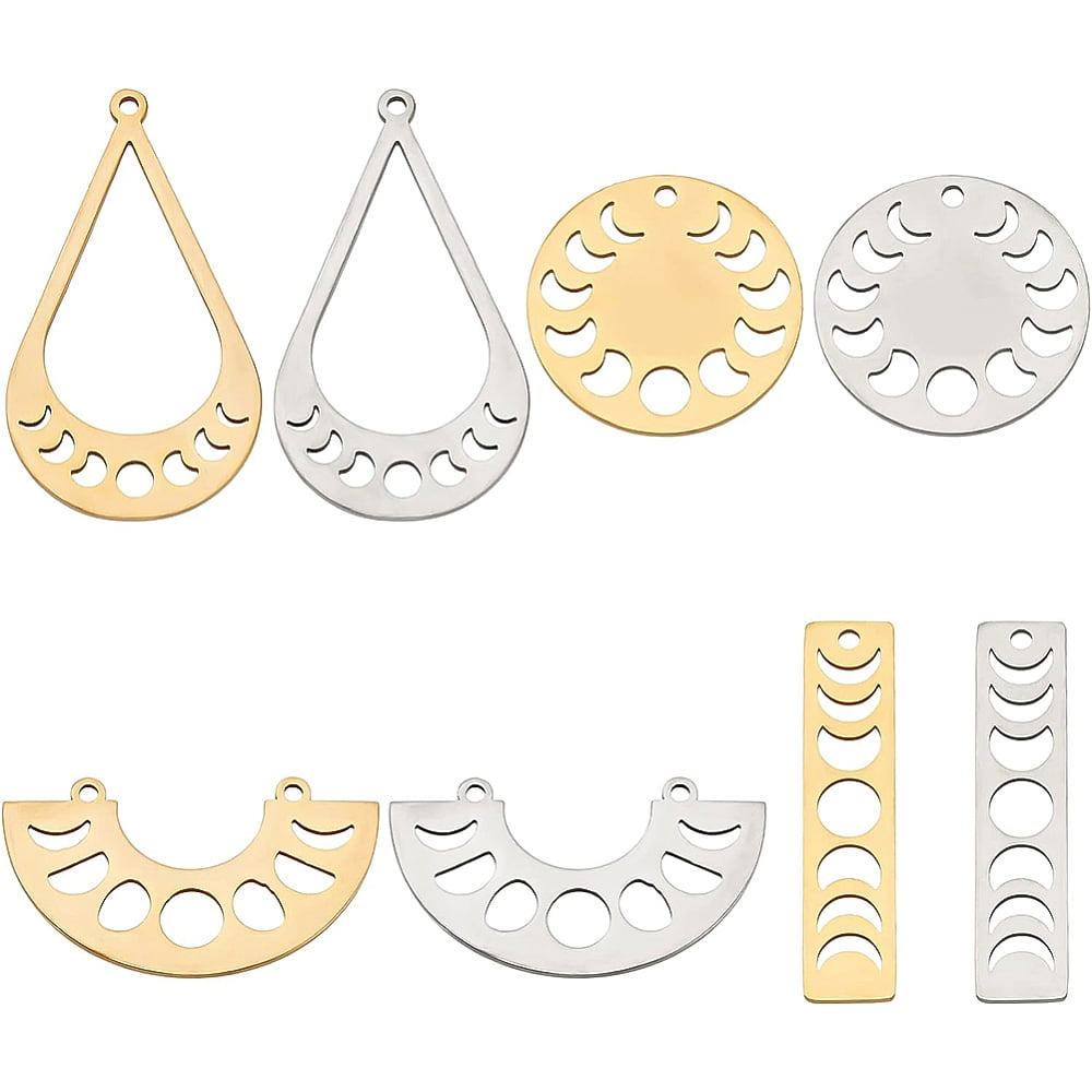 16Pcs 8 Style 201 Stainless Steel Connector Charms & Pendants Moon ...