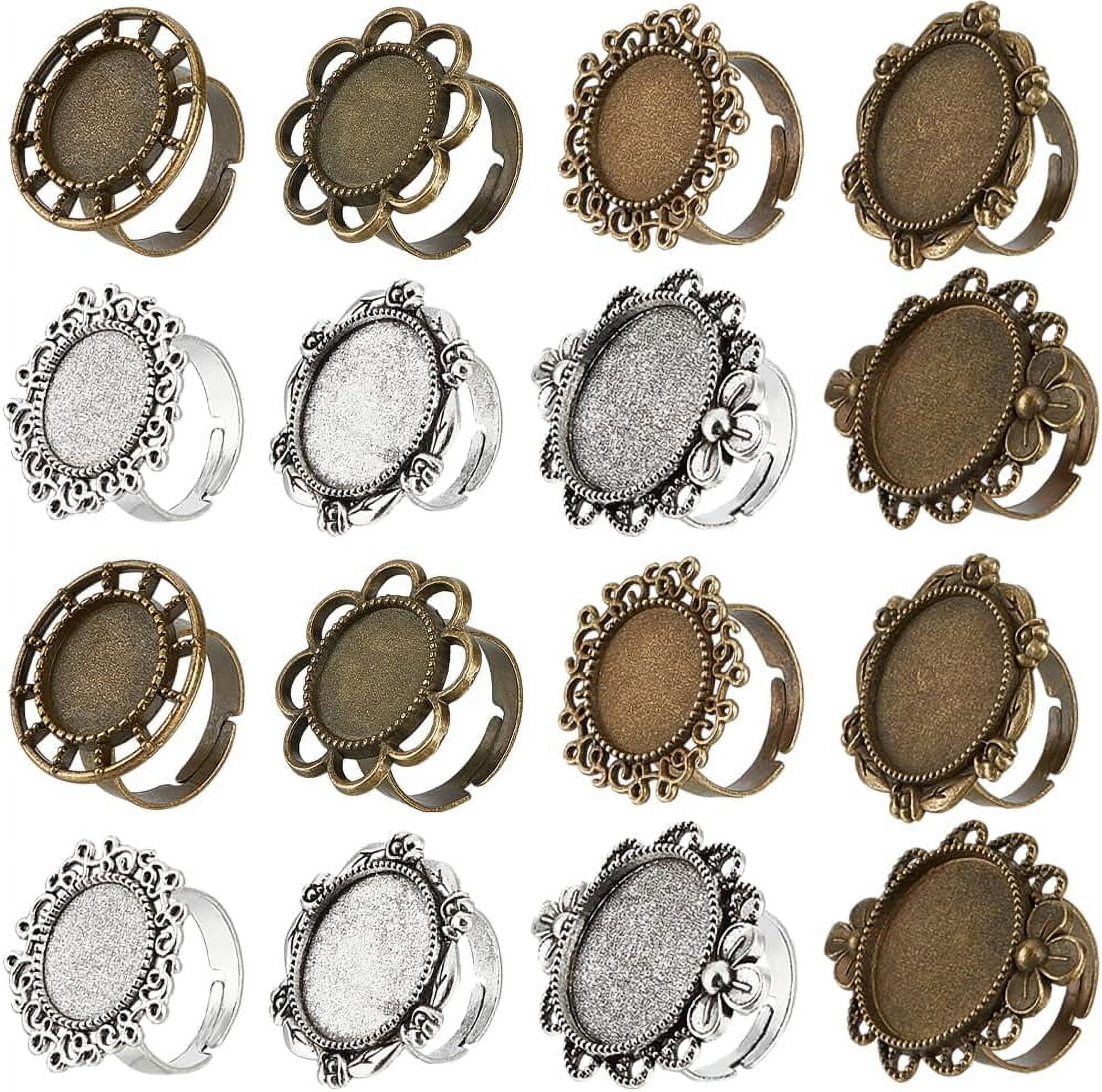 16Pcs 8 Style Adjustable Blank Rings Bulk Bezel Ring Blanks Silver ...