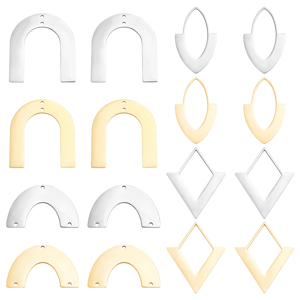 16Pcs 8 Style Geometric Stainless Steel Connector Charms Semi Circle ...