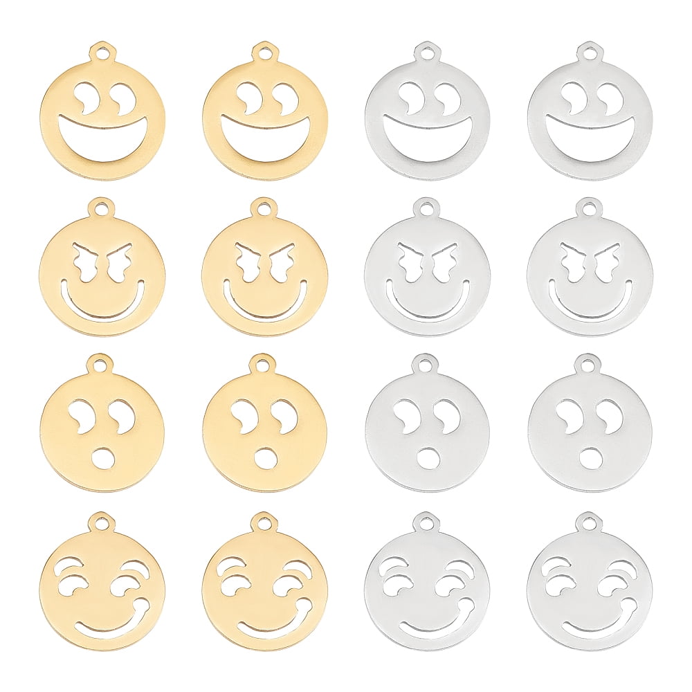 16Pcs 8 Style Ion Plating(IP) 201 Stainless Steel Pendants Cut Flat ...