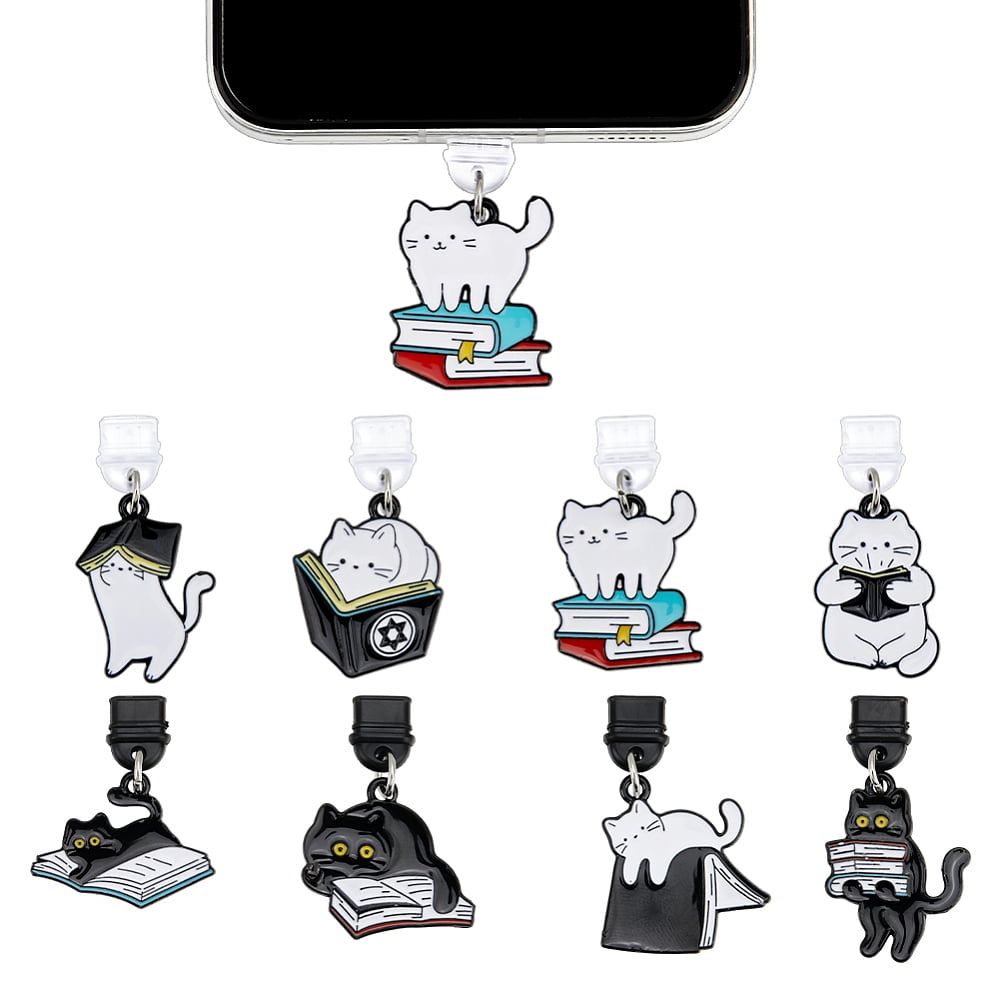16Pcs 8 Style Plastic Cat Shape Mobile Dustproof Plugs with Alloy ...