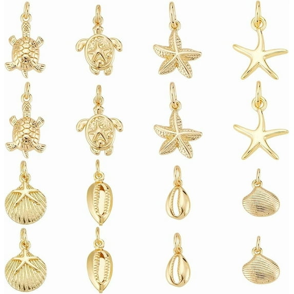 16Pcs 8 Styles 18K Gold Plated Shell Starfish Tortoise Charm Ocean Life ...