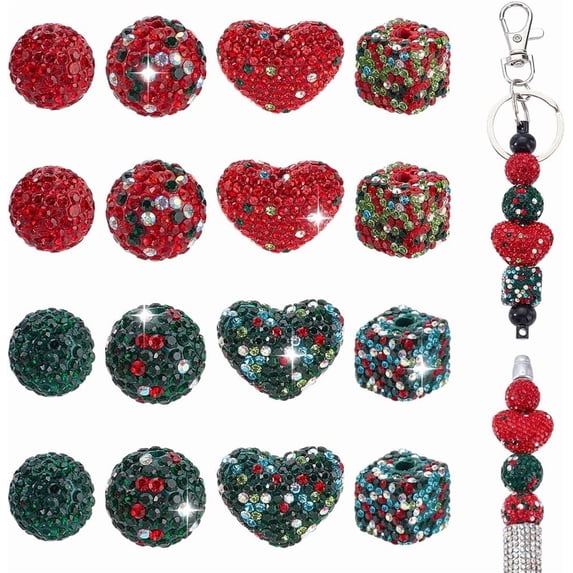 16Pcs 8 Styles Handmade Polymer Clay Rhinestone Beads Mixed Shape Mixed ...