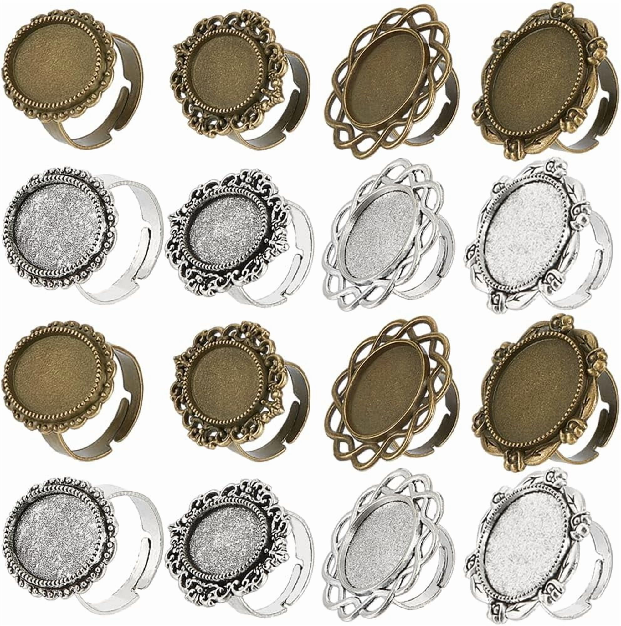 16Pcs 8 Styles Oval Cabochon Ring Blanks Ring Bases Bezel Adjustable ...