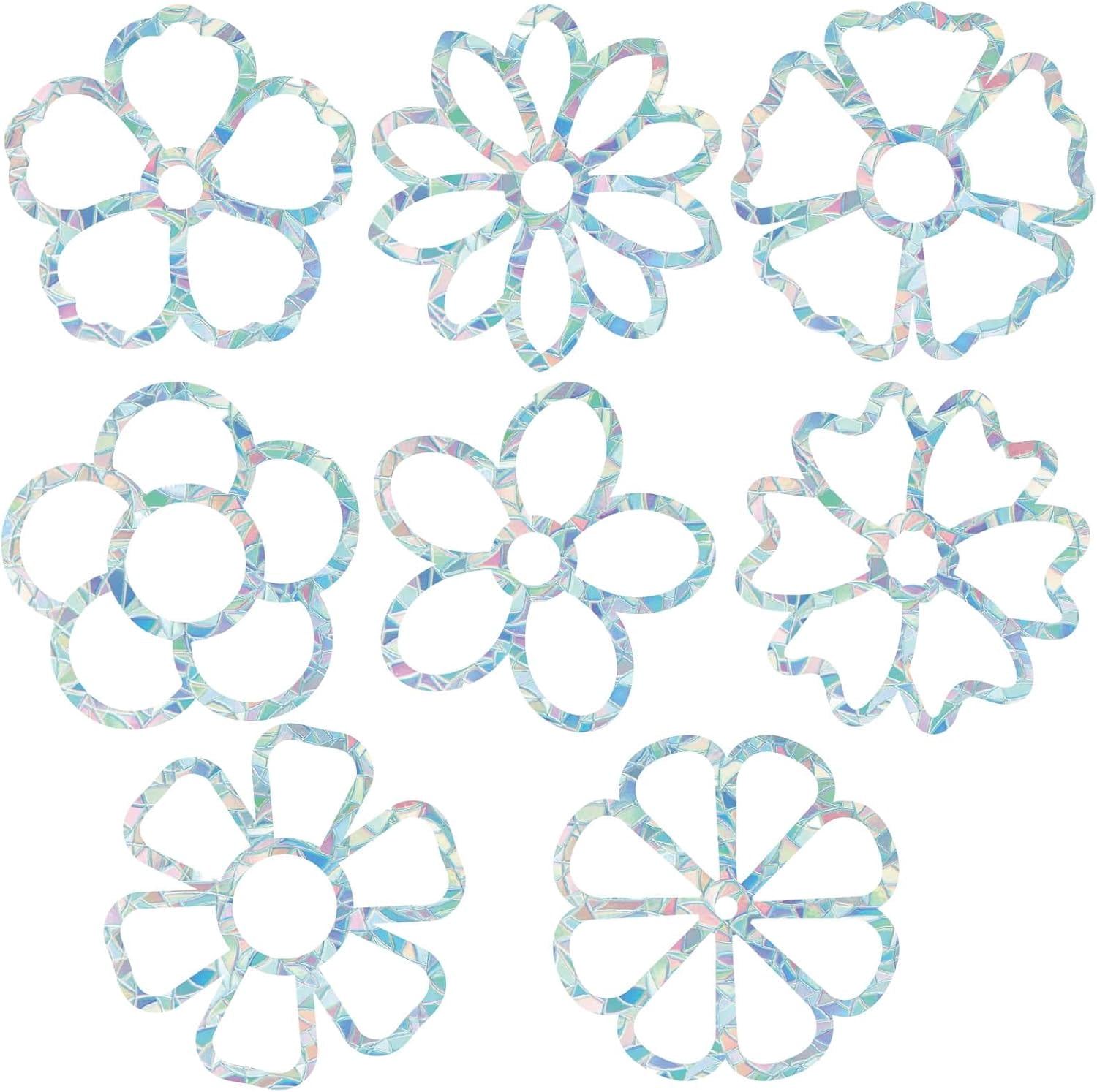 16Pcs 8 Styles Rainbow Window Stickers Flower Non Adhesive Collision ...