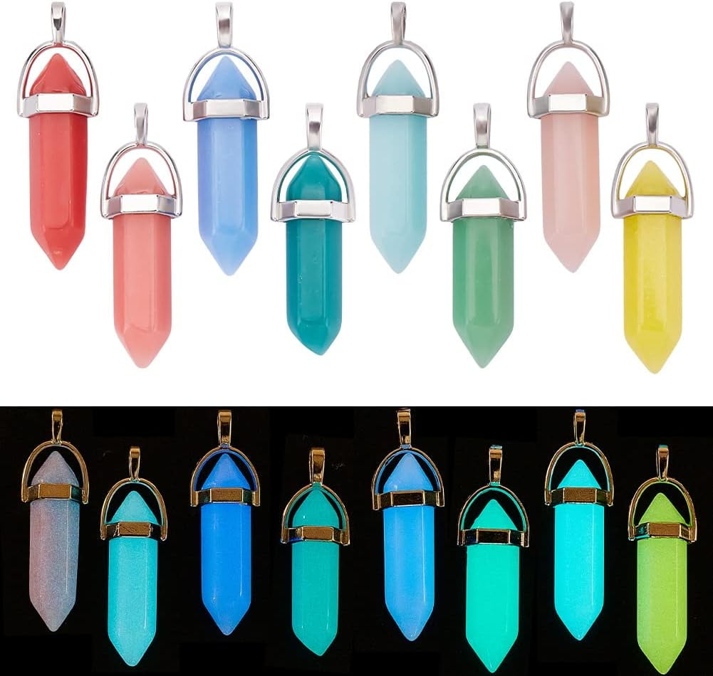 16Pcs 8Colors Glow in the Dark Crystal Pendant Synthetic Luminous Stone ...
