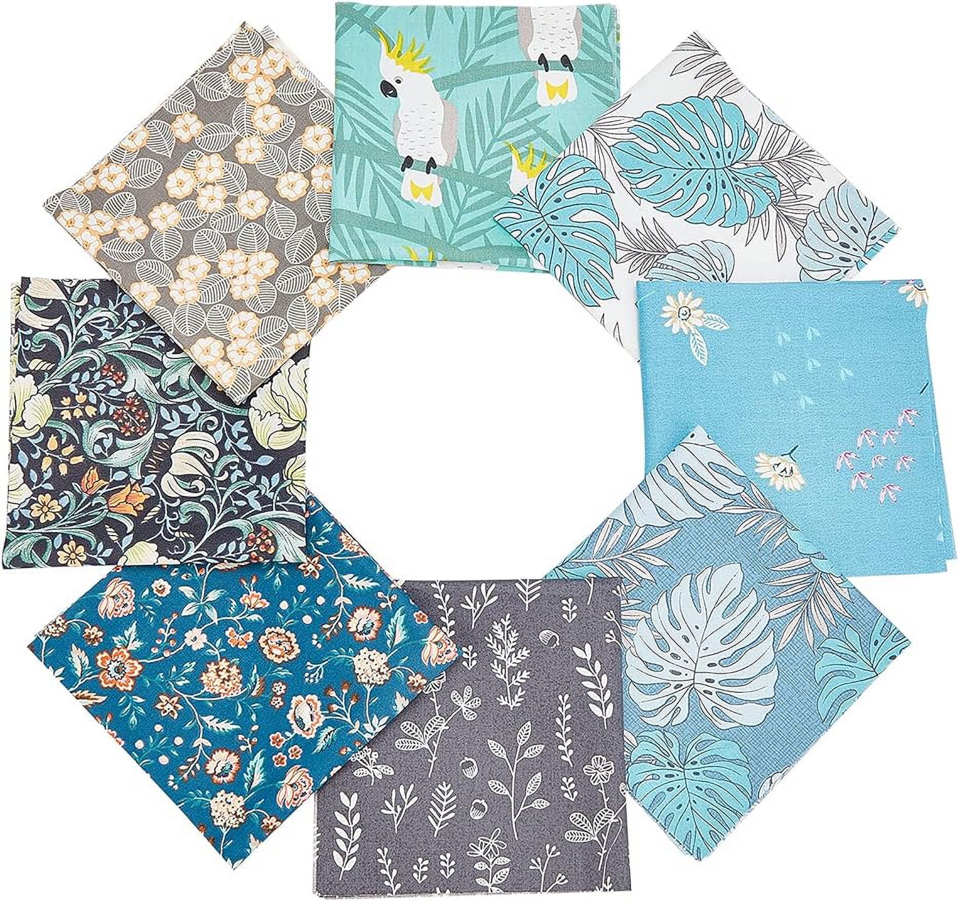 16Pcs 9.8×9.8inch Printed Blue Jungle Square Cotton Fabric Quilting Patchwork Fabric Fat Quarter ...