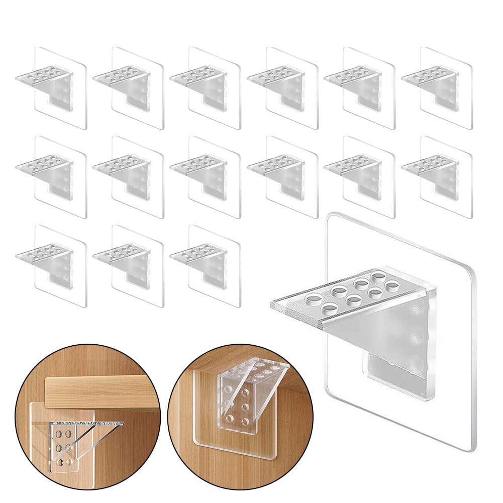 16Pcs Adhesive Shelf Brackets Transparent Acrylic Wardrobe Glass Holder ...