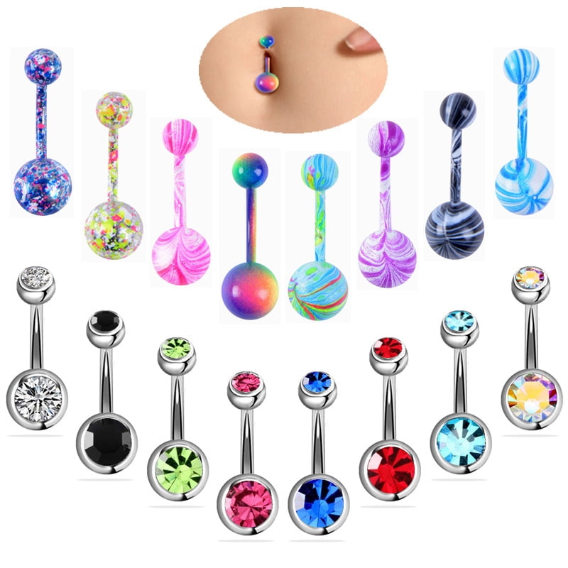 16Pcs Belly Button Ring Set Stainless Steel Navel Ring Hypoallergenic ...