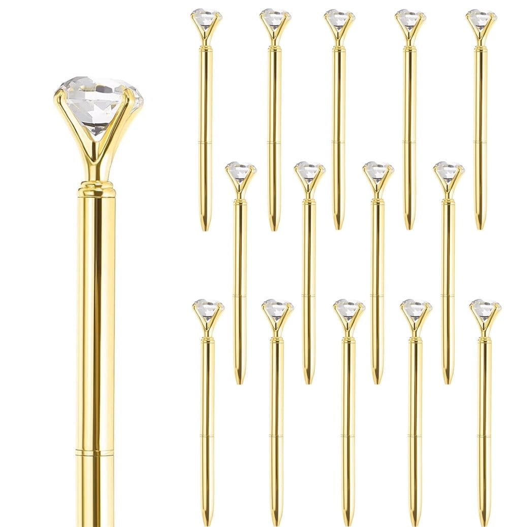 16Pcs Black Ink Metal Twist Pens,Gold Diamond Ballpoint Pen,1.0mm Fine ...
