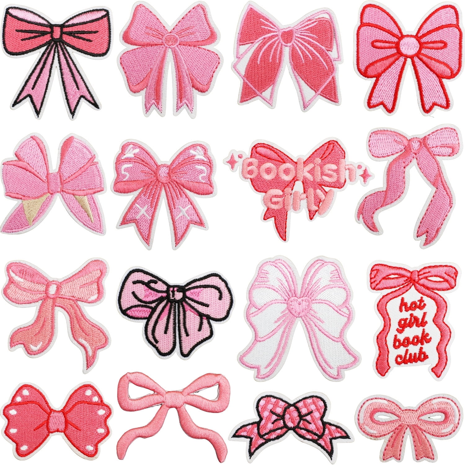 16Pcs Bow Iron on Patches Multistyle Pink Bow Embroidered Patches for ...