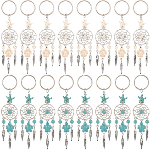 16Pcs/Box Dream Catcher Boho Keychains Keyring Dreamcatcher Sea Summer ...