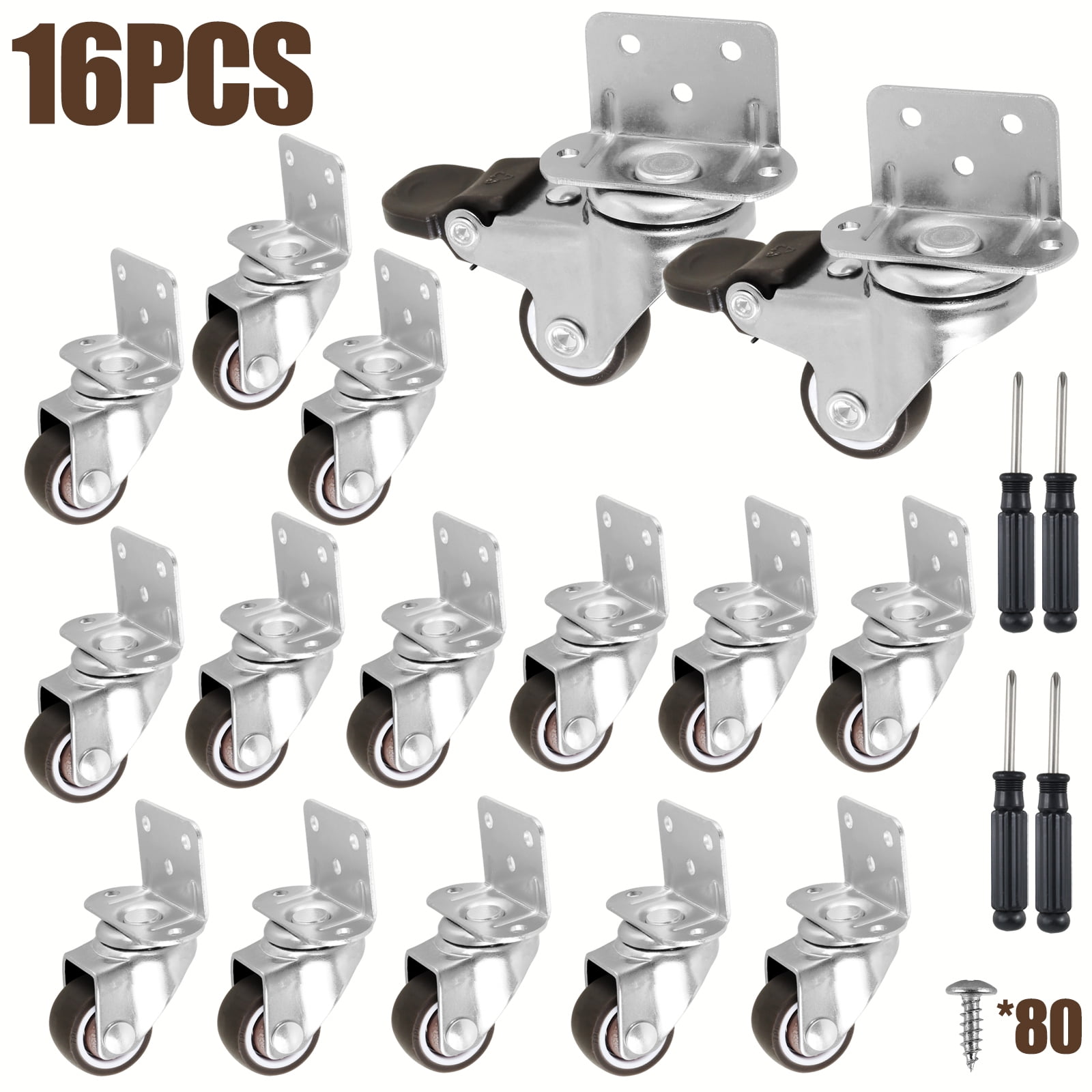 16Pcs Caster Wheels,1inch L ShapedSoft Rubber Side Mount Caster Wheel ...
