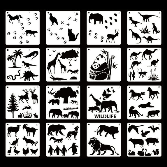 16Pcs Children Painting Graffiti Stencil Vividly Theme Painting Stencil ...