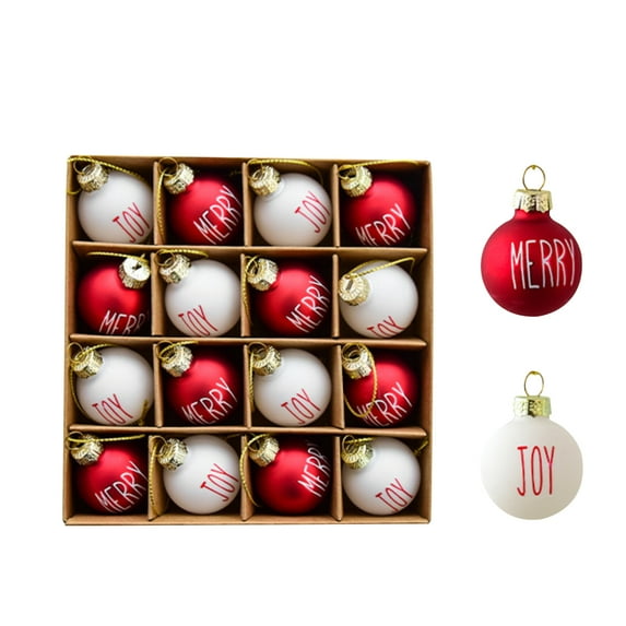 16Pcs Christmas Ball Ornaments, Painted Glass With Merry Joy Design ...