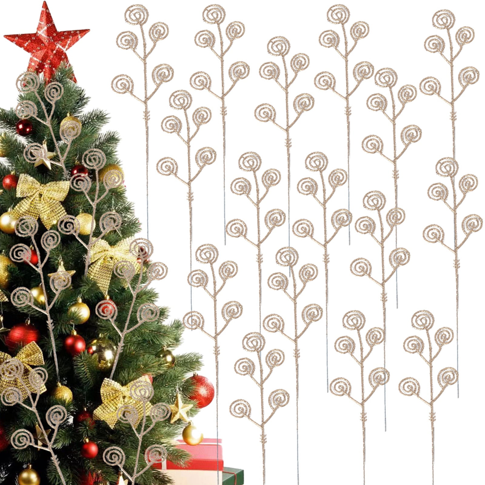 16Pcs Christmas Decorations, 13.7In Candy Shape Curly Picks Glittery ...