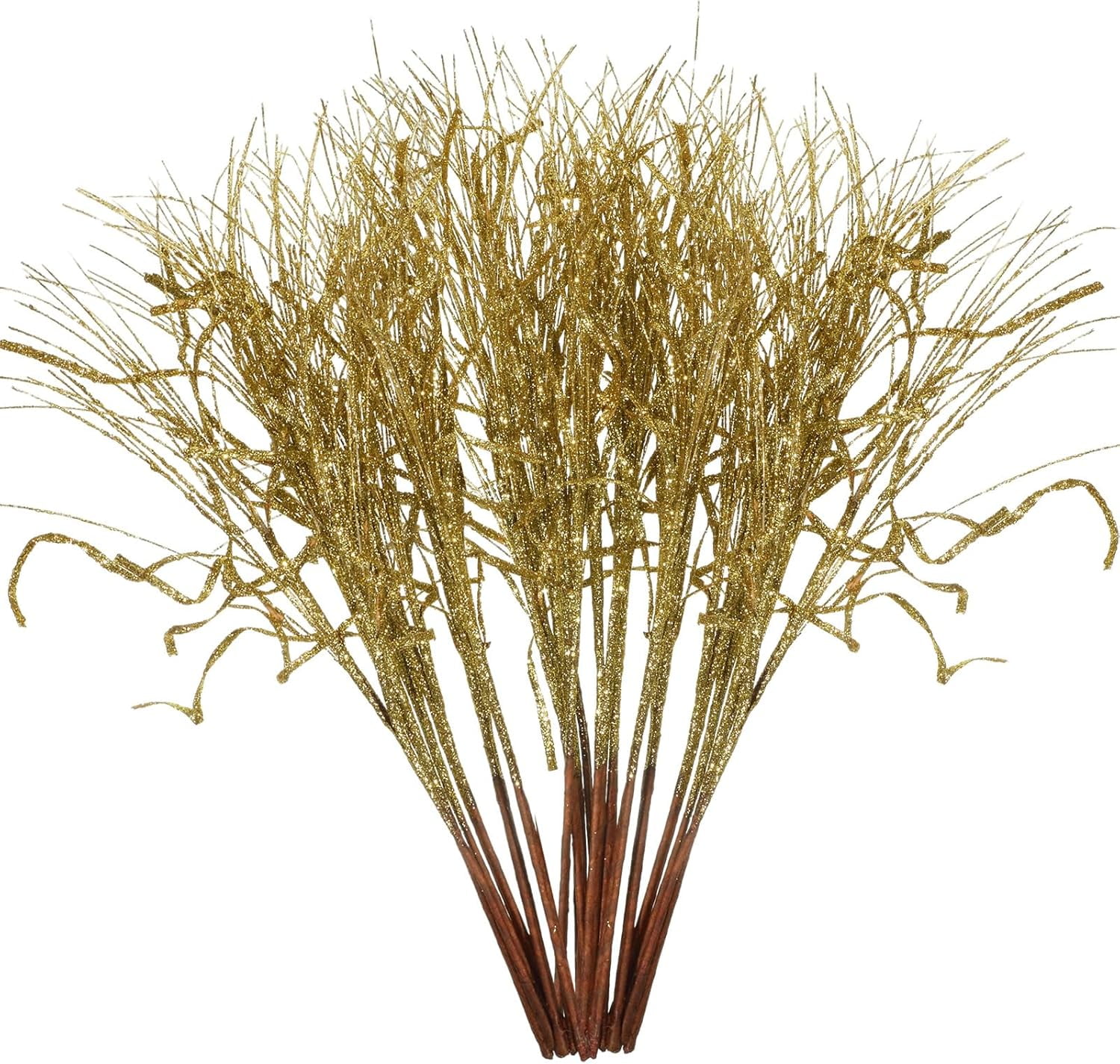 16Pcs Christmas Glitter Curly Tree Picks Wispy Willow Stem Glittered ...