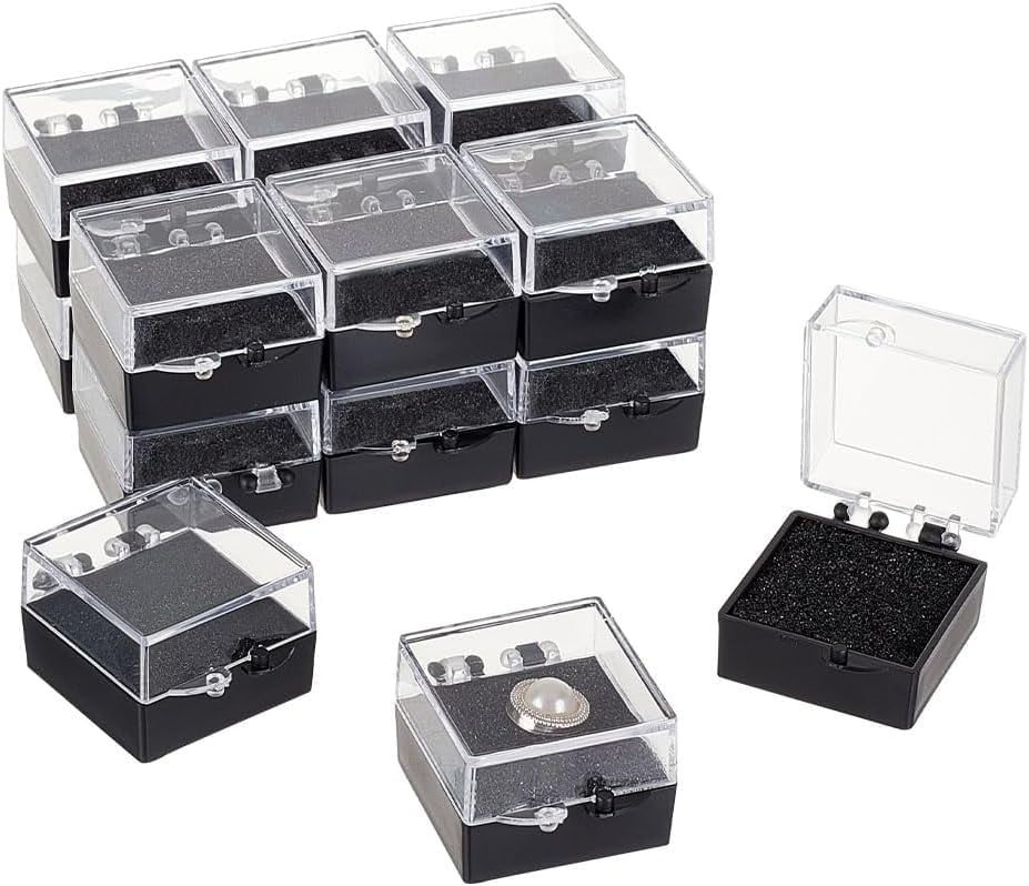 16Pcs Clear Plastic Gift Box For Pin 1.1x1.1x0.4 Inch Black Small ...