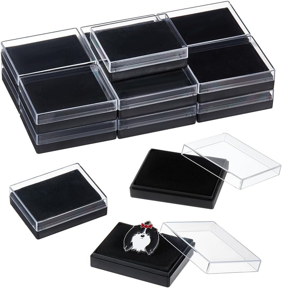16Pcs Clear Plastic Gift Box for Pin 1.6x2.1x0.6 Inch Plastic Badge Storage Box Rectangle ...