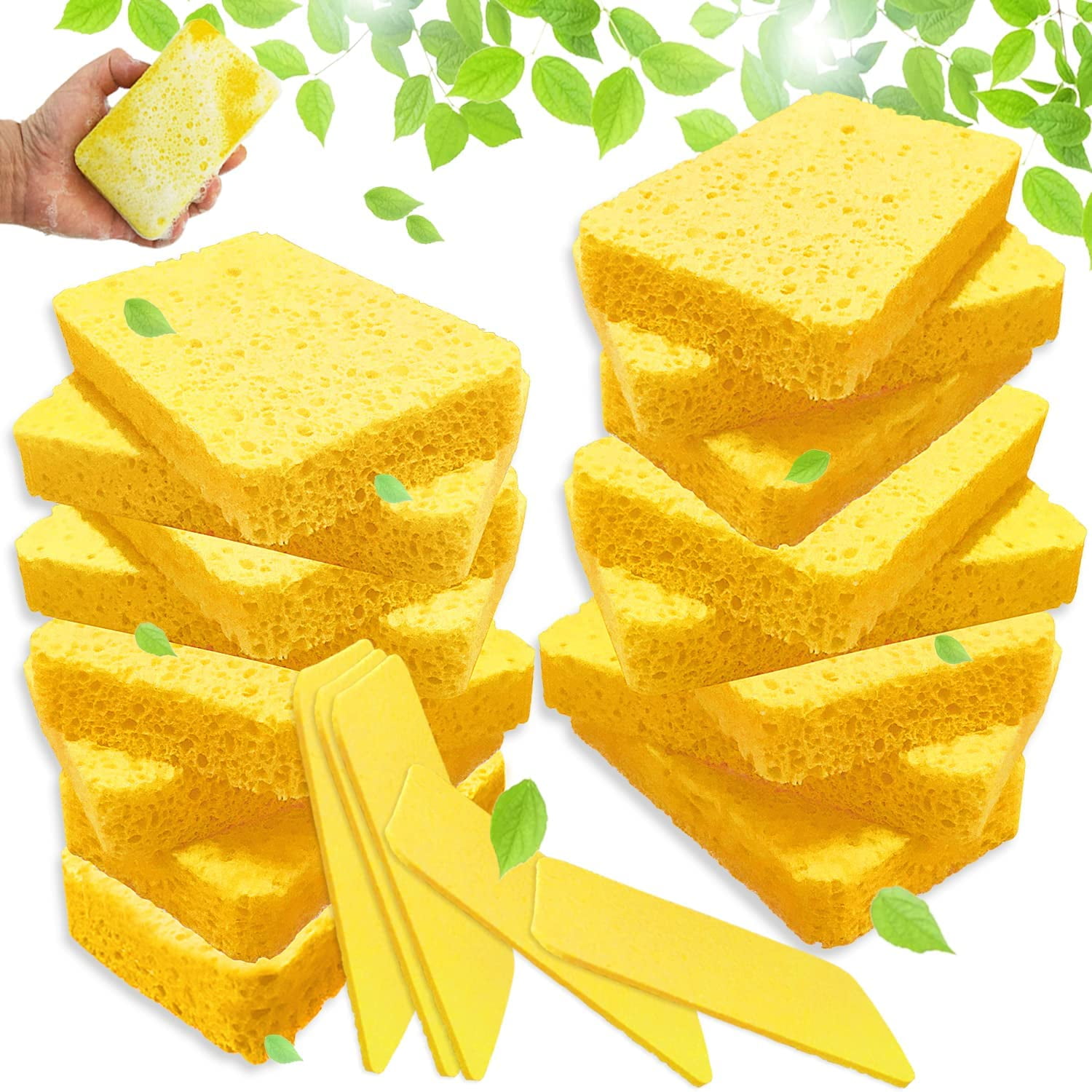 16Pcs Compressed Cleaning Cellulose Sponge,Scrub Kitchen Sponges,Cut ...