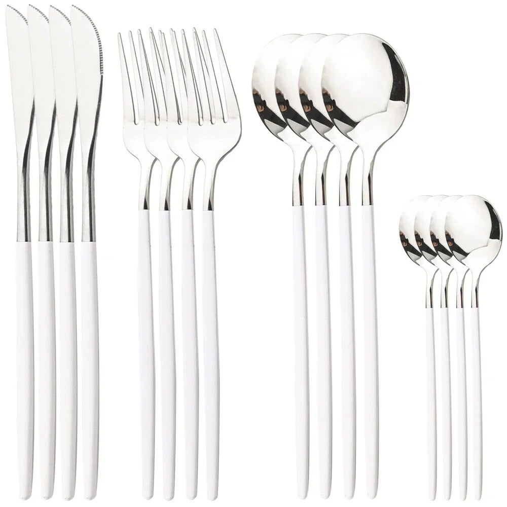 16Pcs Cutlery Set Stainless Steel Mirror TablewareDinner Black Gold ...