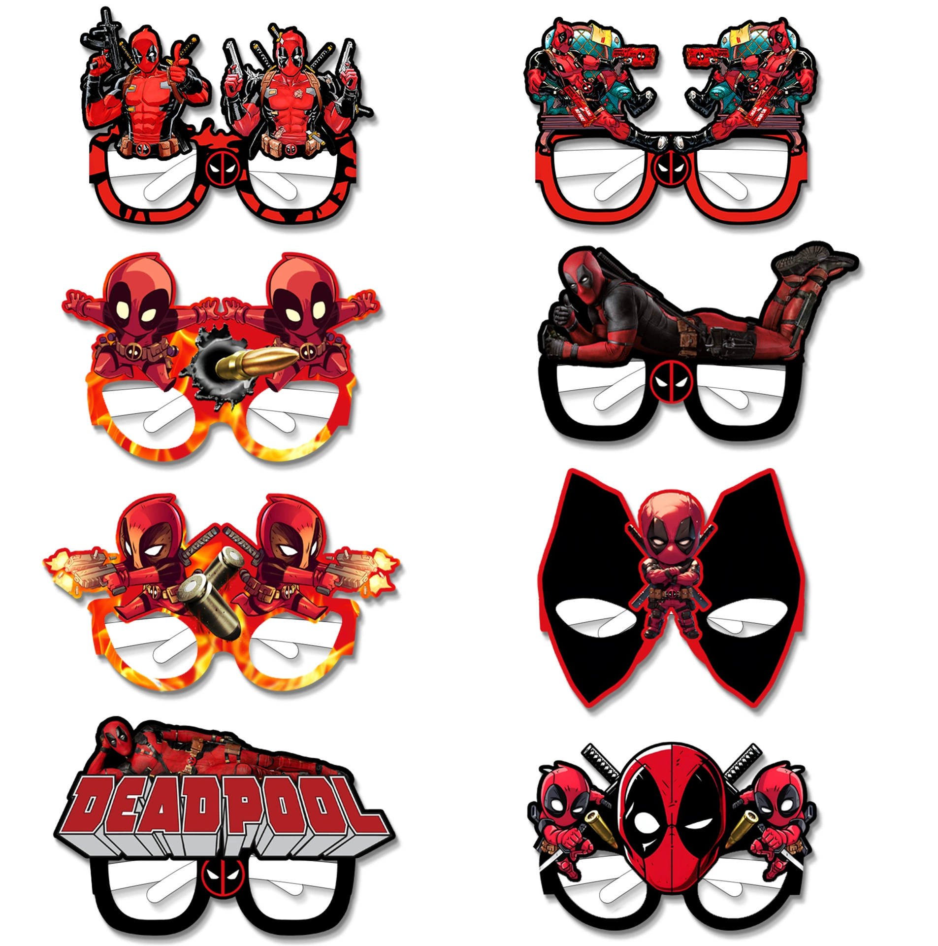 16Pcs Deadpool Themed Paper Glasses, Party Supplies Photo Booth Prop ...