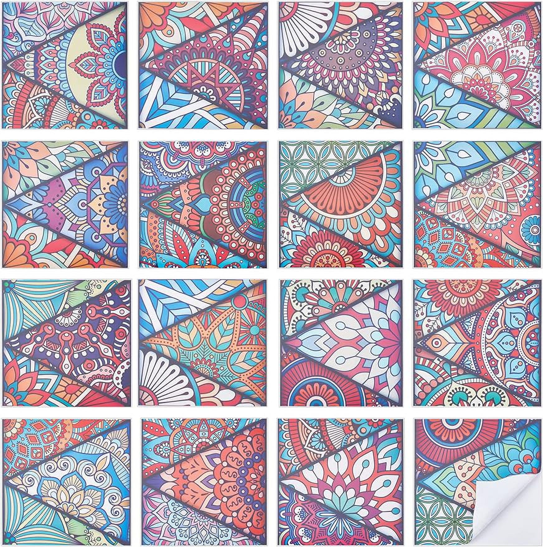 16Pcs Decorative Tile Stickers Set Vinyl Tile Look Stickers Colorful ...